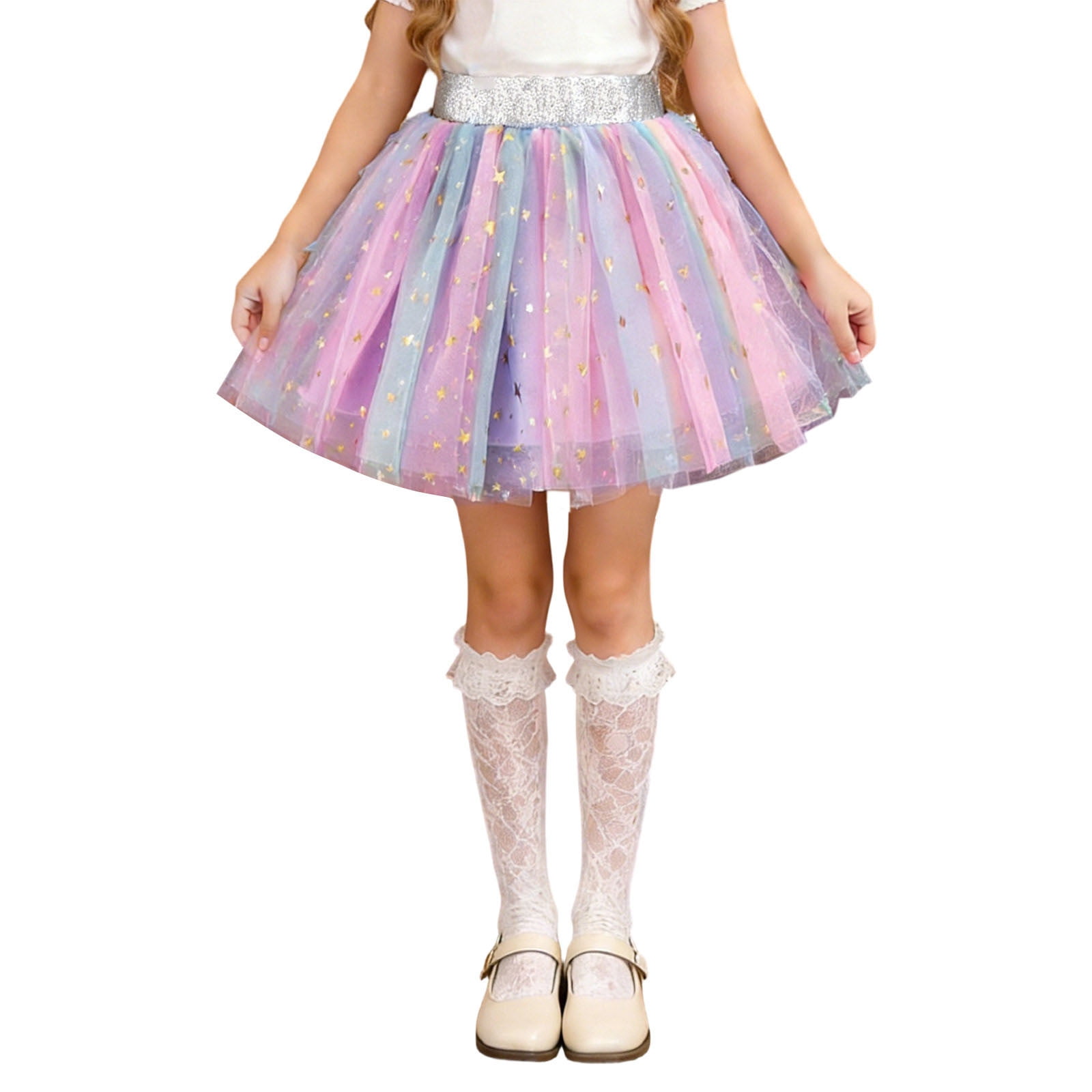 Girls' Tulle Tutu Skirt Star Sequin Glitter Elastic Waist Princess ...