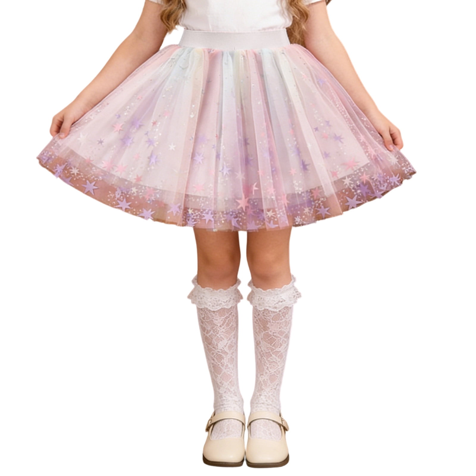 Girls' Tulle Tutu Skirt Star Sequin Glitter Elastic Waist Princess ...