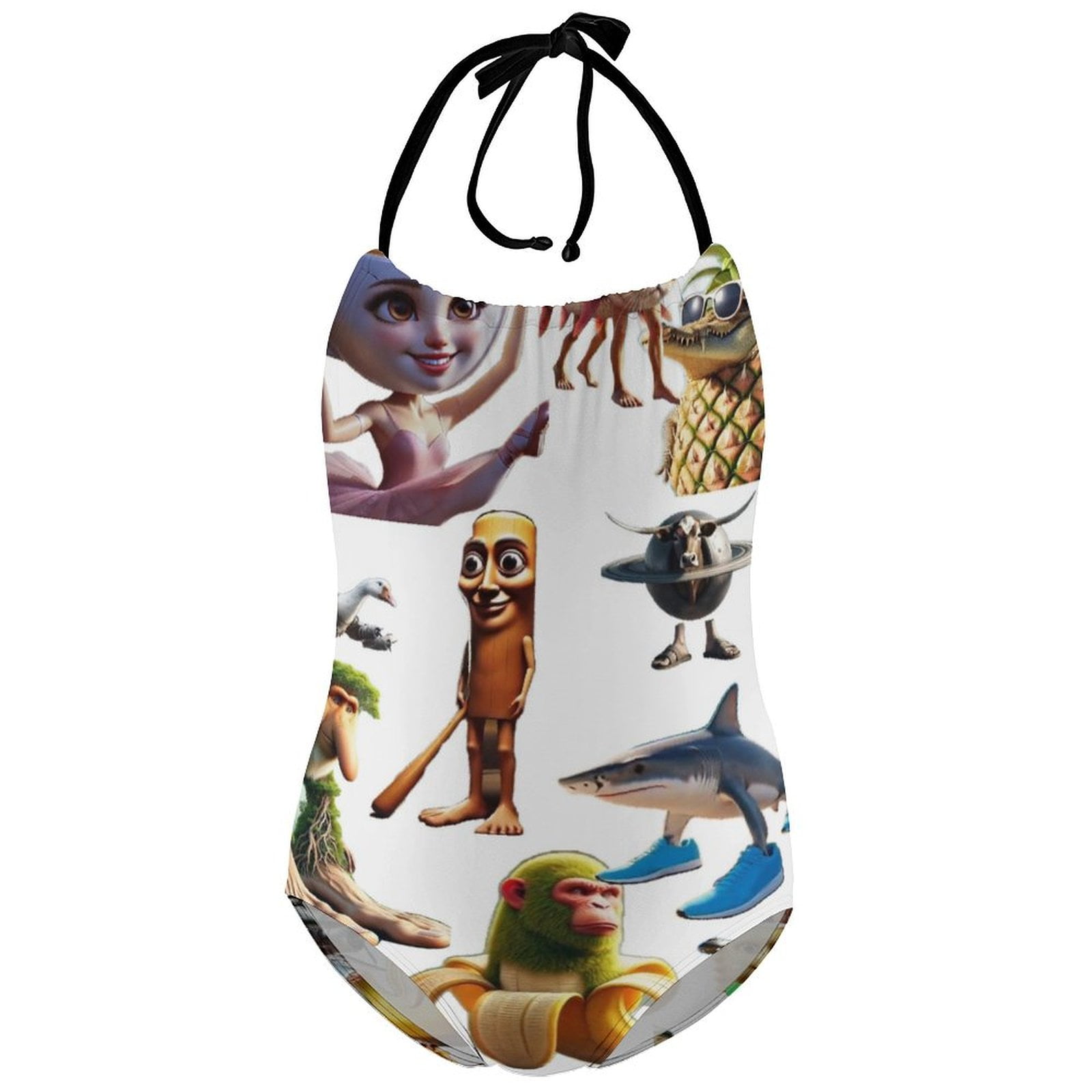 Girls Tung Tung Tung Sahu-r Bathing Suit One Piece Halter Neck Strap ...
