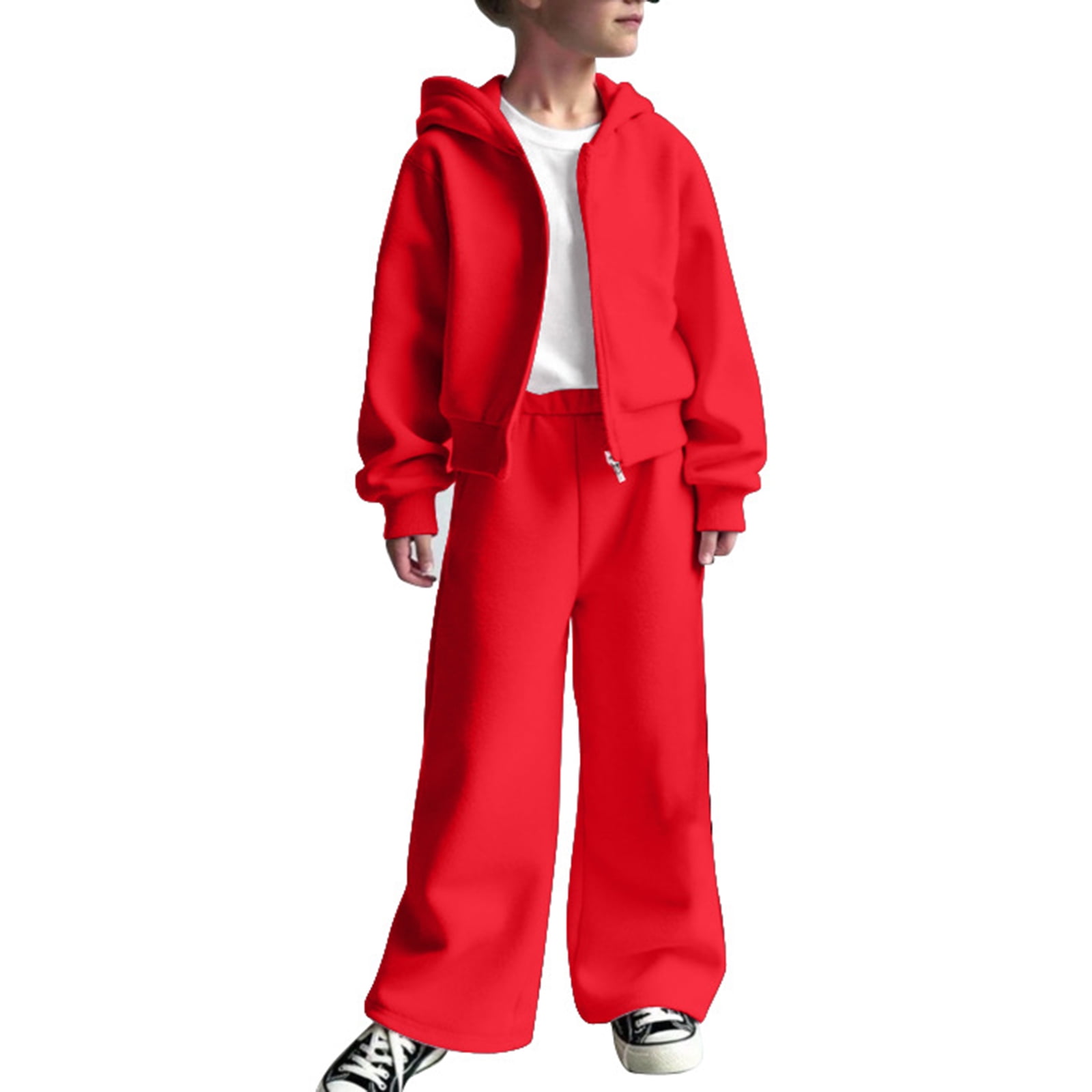 Girls Turtleneck Hoodie Sweatsuit, Solid Color Zip Top & Lounge Pants ...