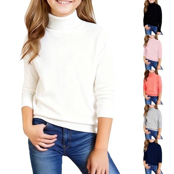 Girls Turtleneck Sweaters Winter Warm Knit High Neck Pullover Sweater ...