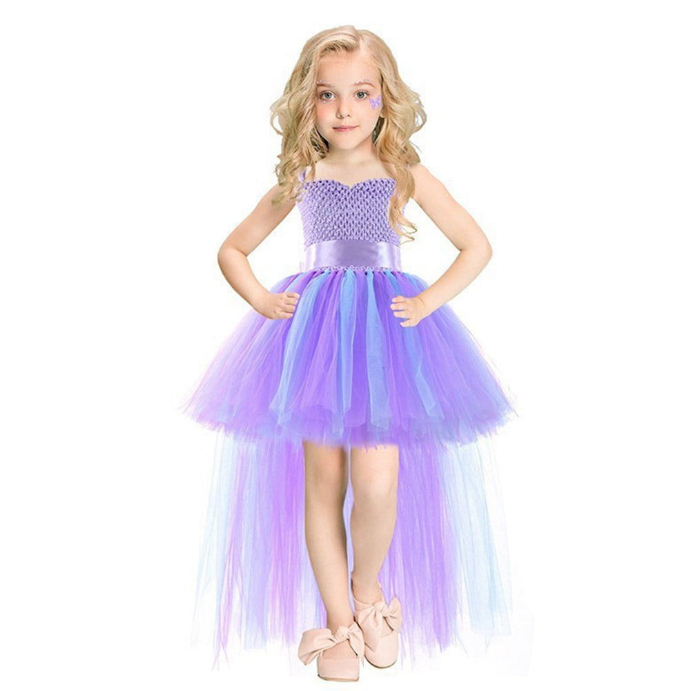 Girls Tutu Dress with Train Handmade V-Neck Tulle Evening Wedding ...
