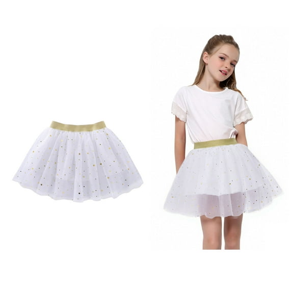 Girls Tutu Skirt Layers White Tutu Sequin Skirt Elastic Waist Ballet ...