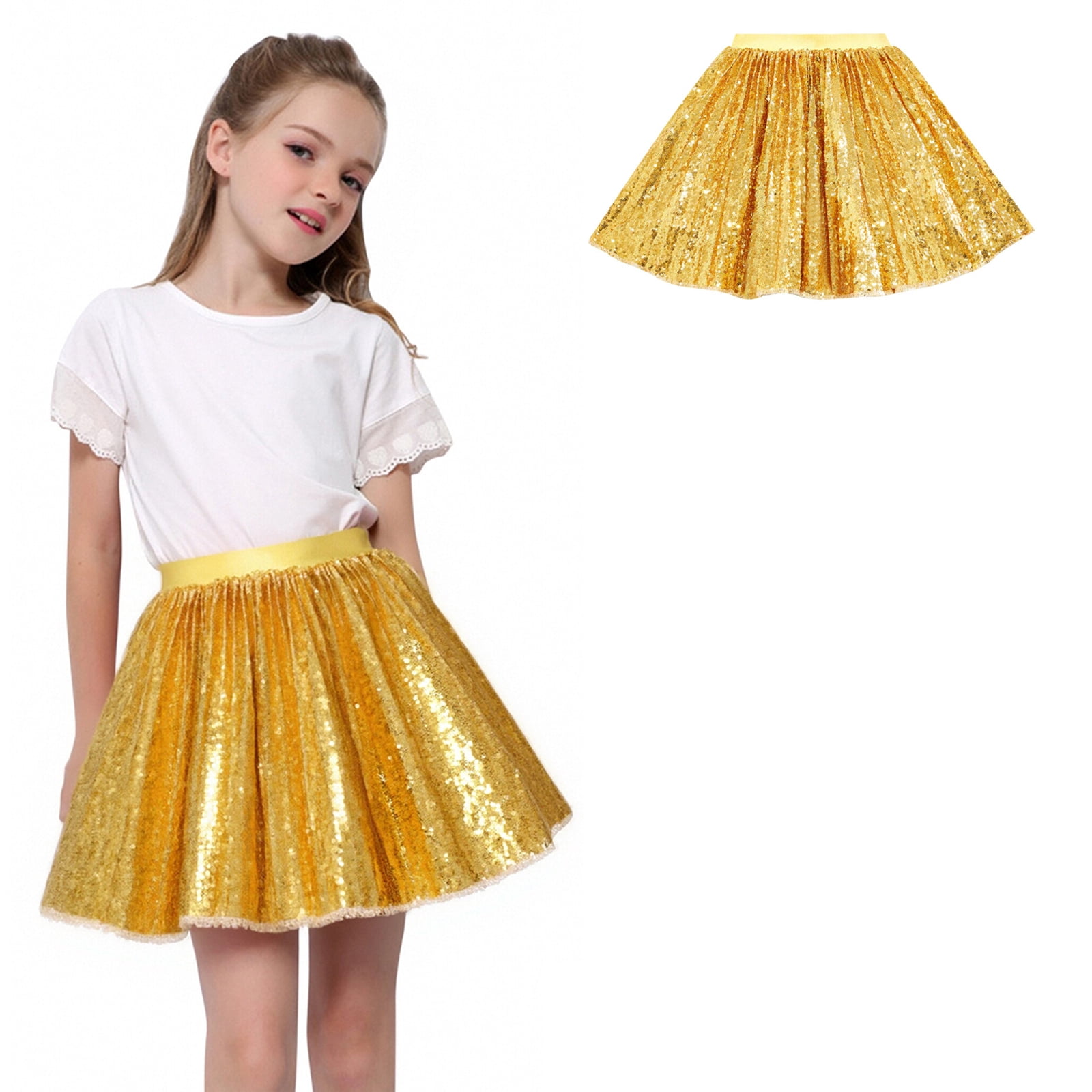 Girls Tutu Skirt Layers Yellow Tutu Sparkle Tulle Tutu Skirt Elastic ...