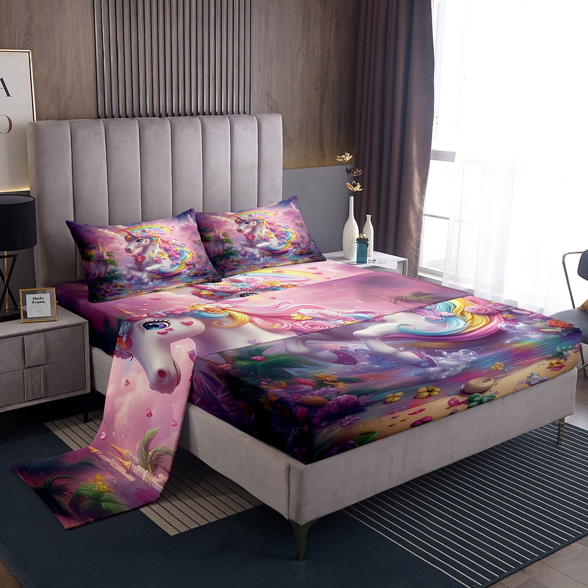 Girls Twin Sheet Set Purple Unicorn Bed Sheets Set Princess Prince ...