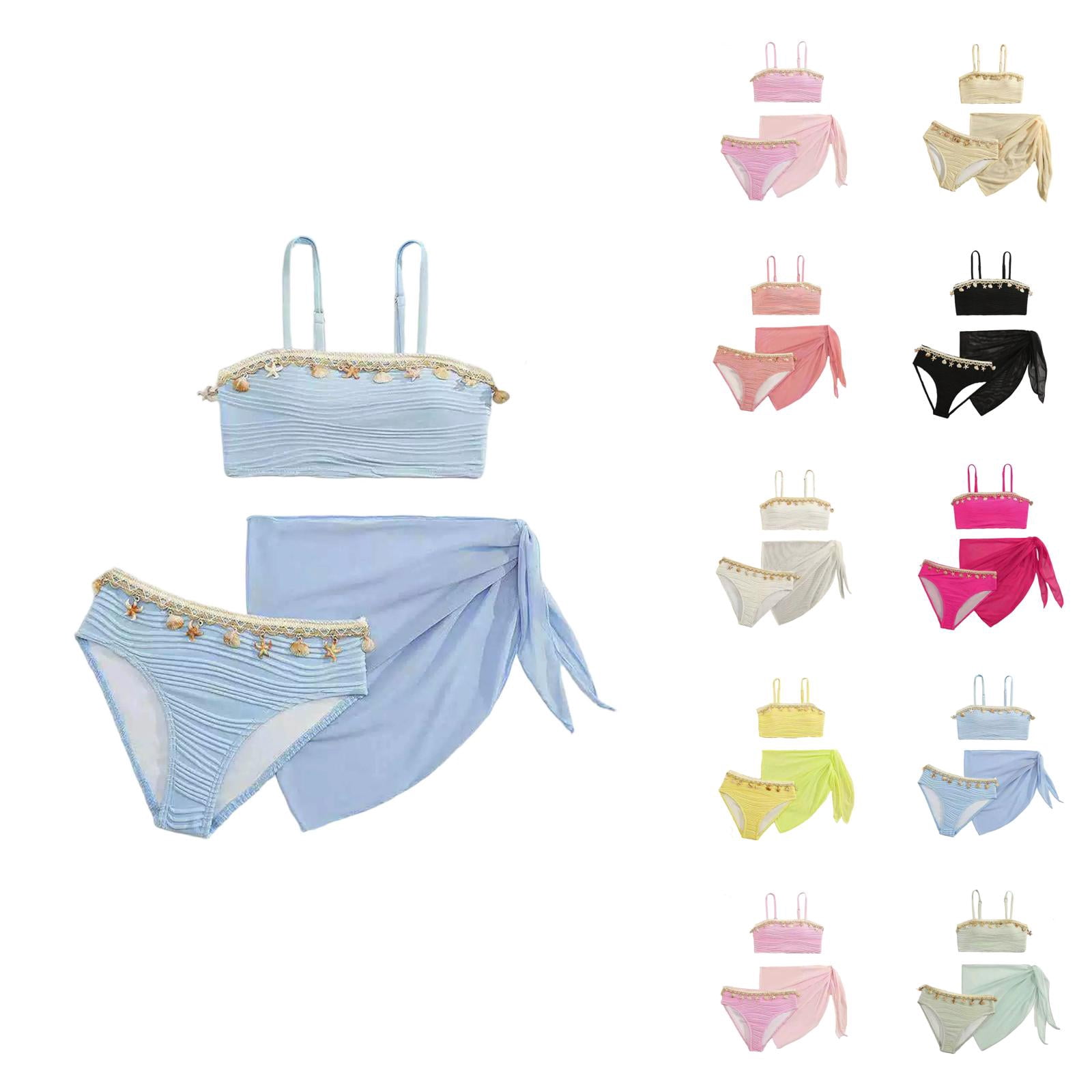Girls Two Piece Bikini Swimsuit – Solid Color Tankini Top with Ruched ...