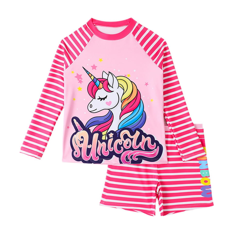 Girls Two Piece Little Horse Pink Striped Swimsuit UPF 50+ UV ...