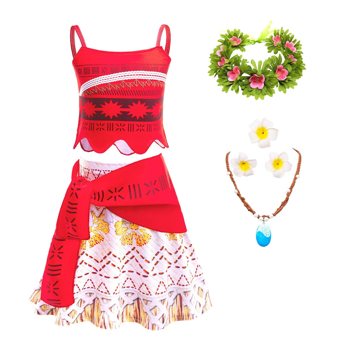 Girls Two-Piece Moana Costume with Accessories Halloween Princess ...