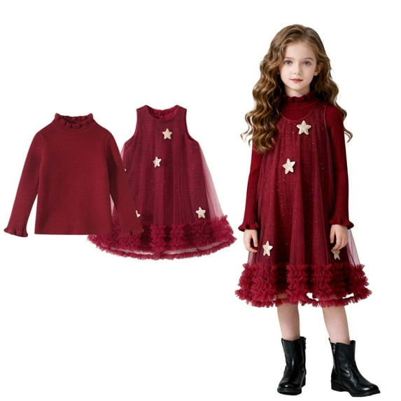 Girls Two Piece Outfits Long Sleeve Ribbed Knit Top and Skirt Set Girls ...