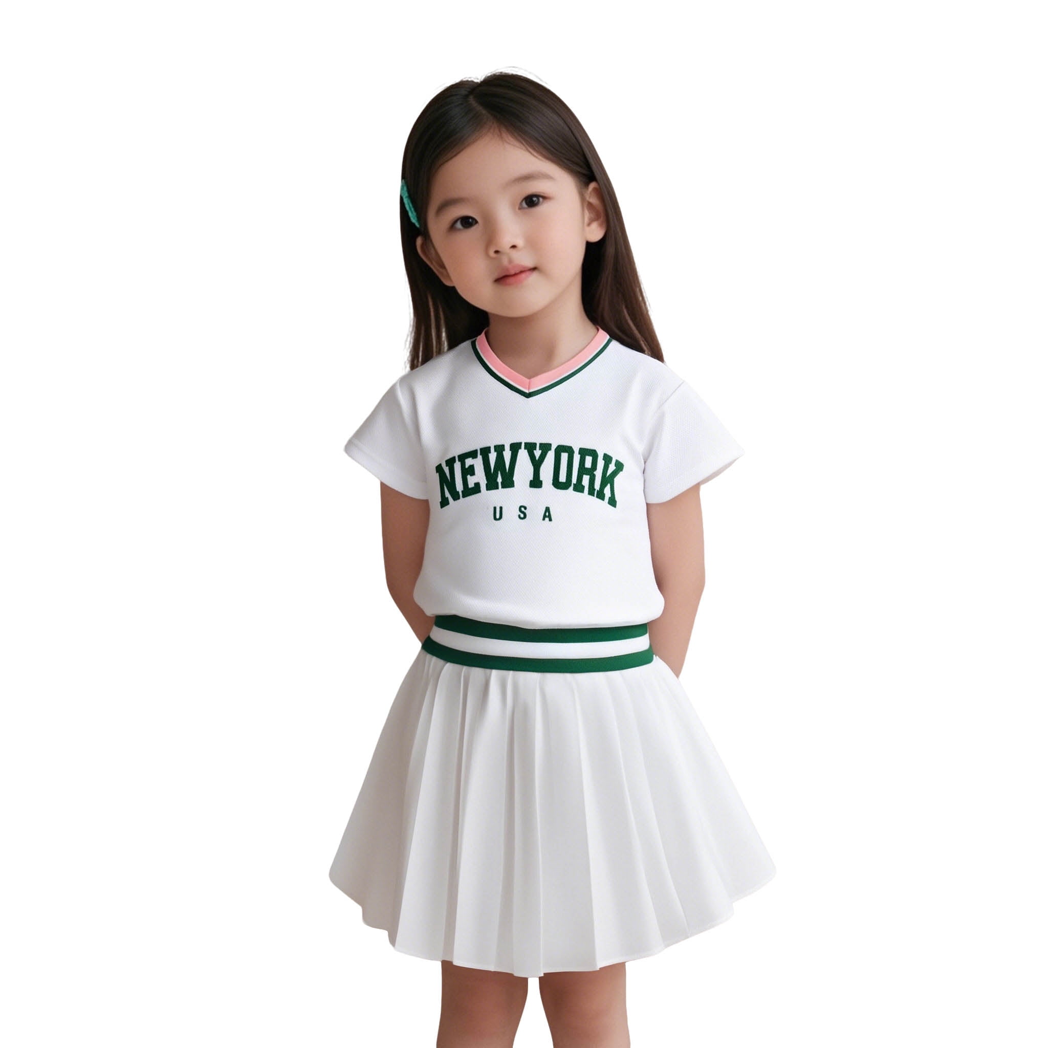 Girls Two Piece Outfits New York Short Sleeve Tee Pleated Mini Skirt ...