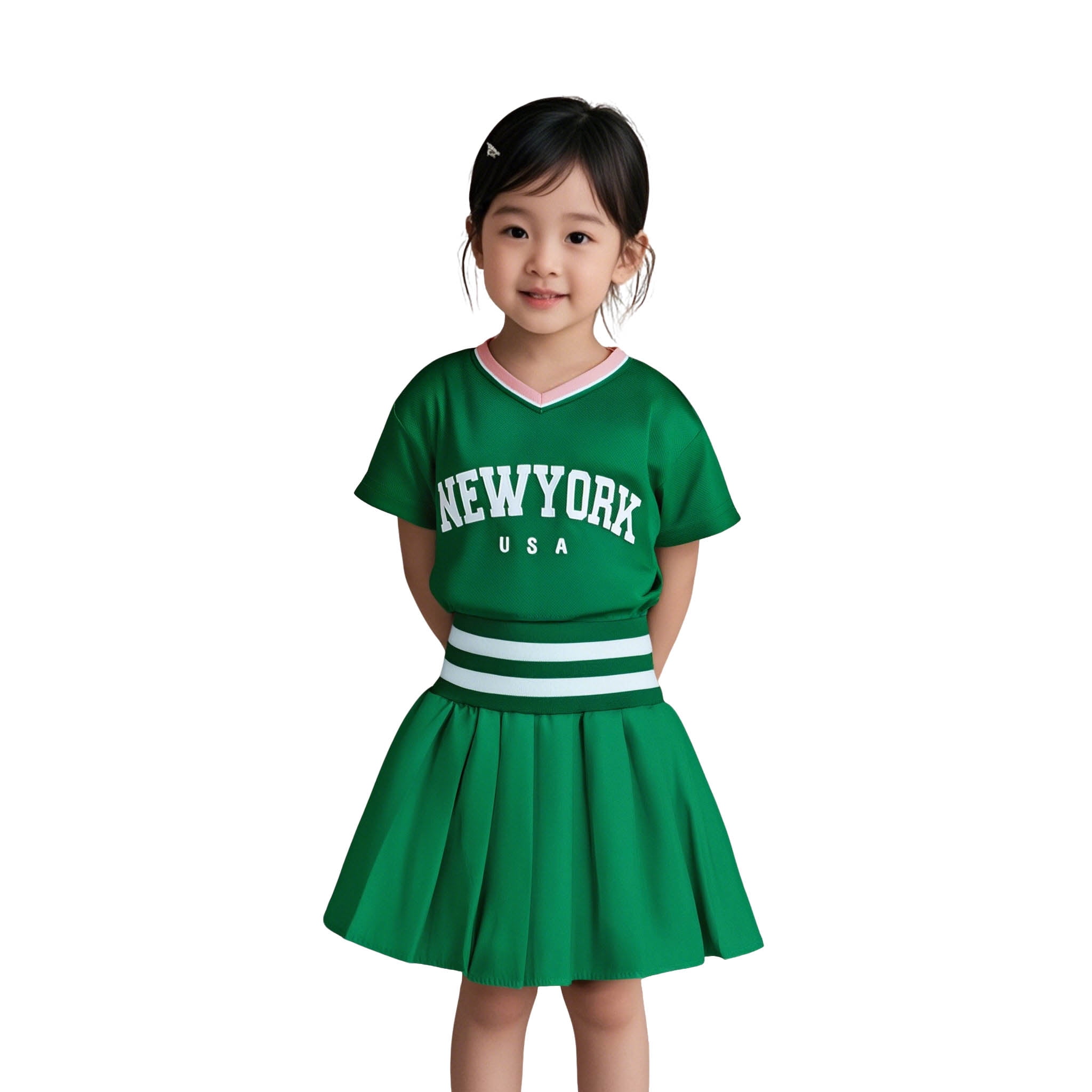 Girls Two Piece Outfits New York Short Sleeve Tee and Pleated Skirt Set ...