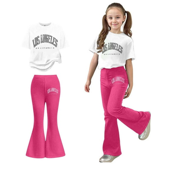 Girls Two Piece Outfits Short Sleeve Letter Print T-Shirt Top and ...