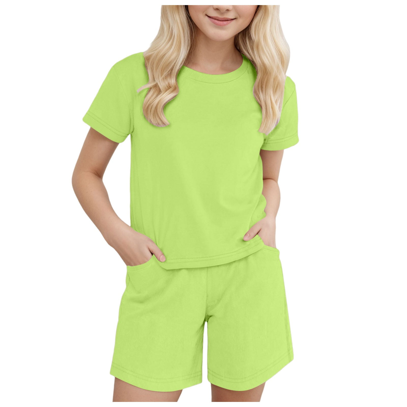 Girls Two Piece Sets Short Sleeve Tshirts and Drawstring Shorts With ...