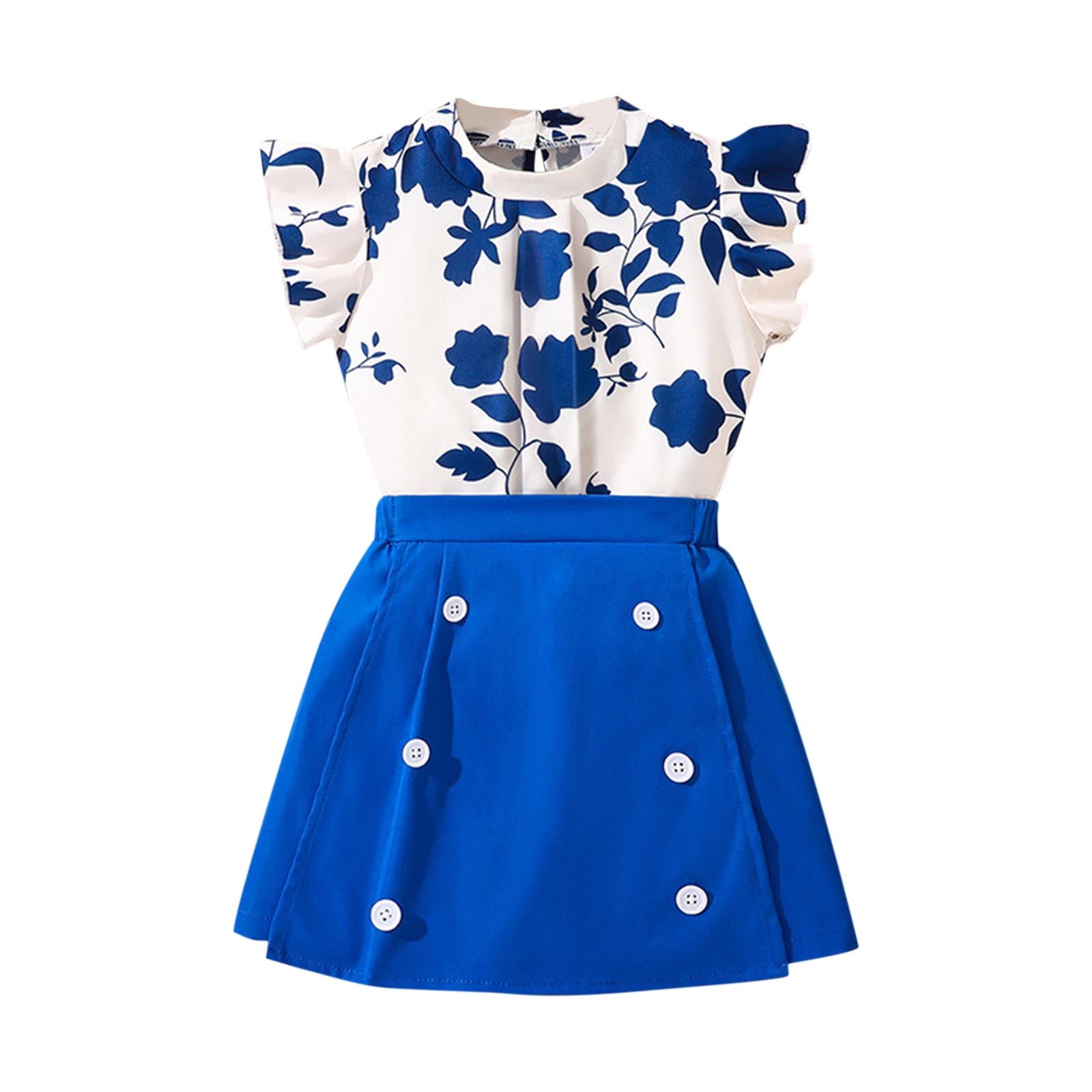 Girls Two Piece Skirt Sets Ruffle Floral Shirts Aline Pleated Skirts ...