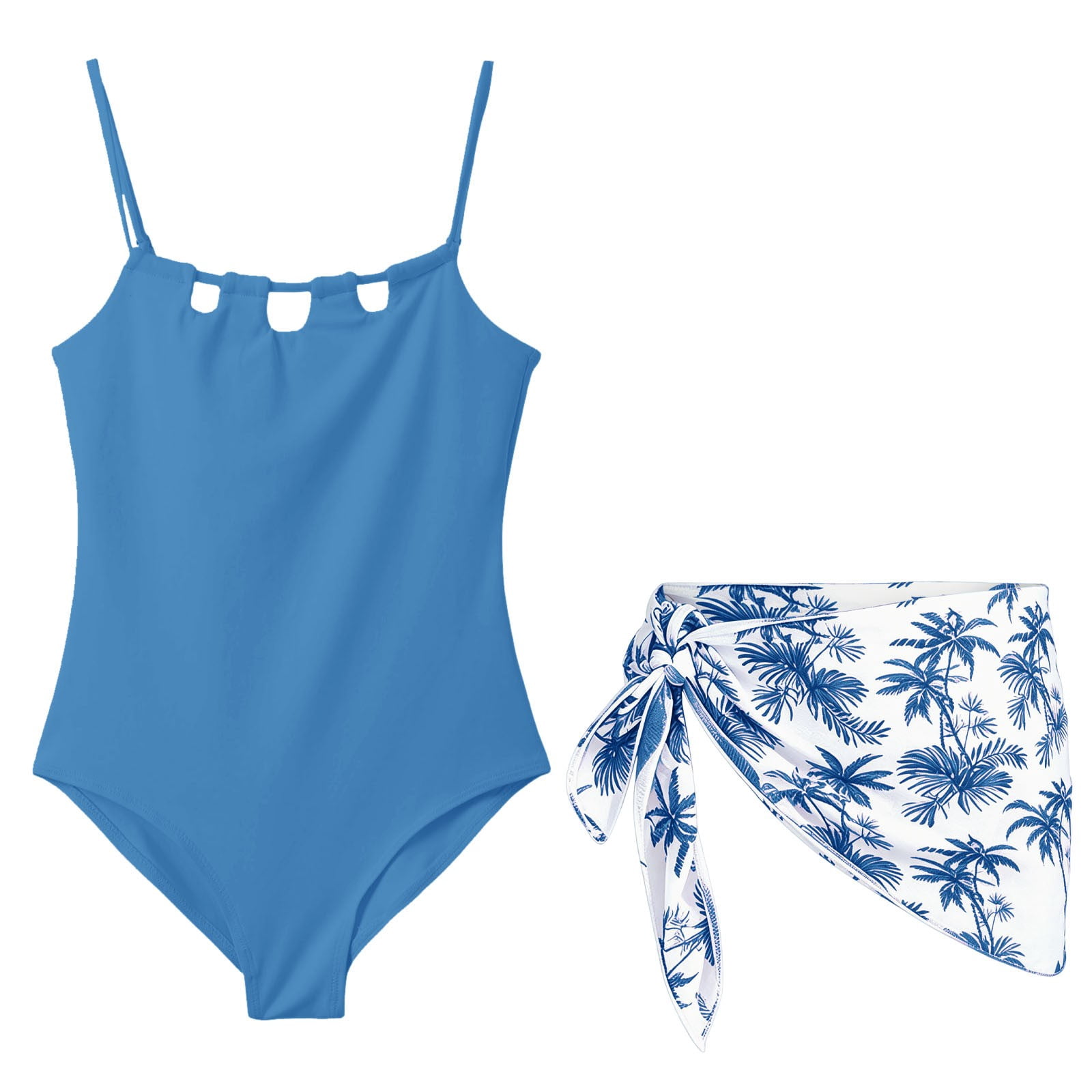 Girls Two Piece Swimsuit with Tie Skirt Cover Up – Strappy Hollow Out ...