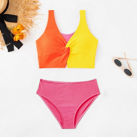Girls Two Piece Swimsuits Bikini Beach Color Block Girls Swimsuit ...