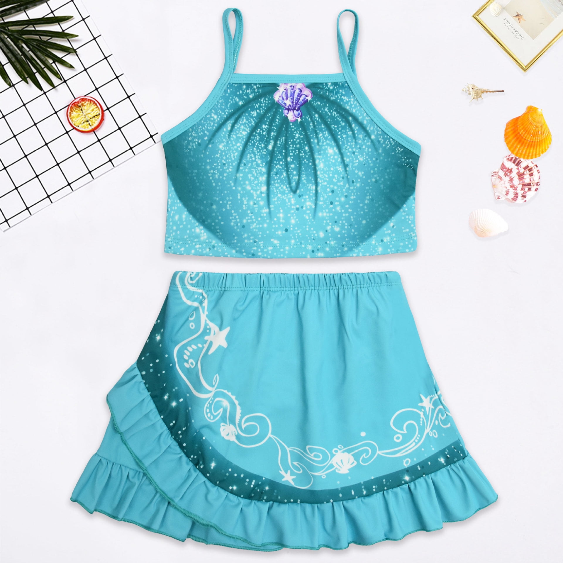 Girls Two Piece Swimsuits Princess Mermaid Jasmine Aurora Tankini ...