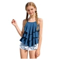 Girls Two Piece Tankini Swimsuit Tiered Ruffle Top with Print Shorts ...