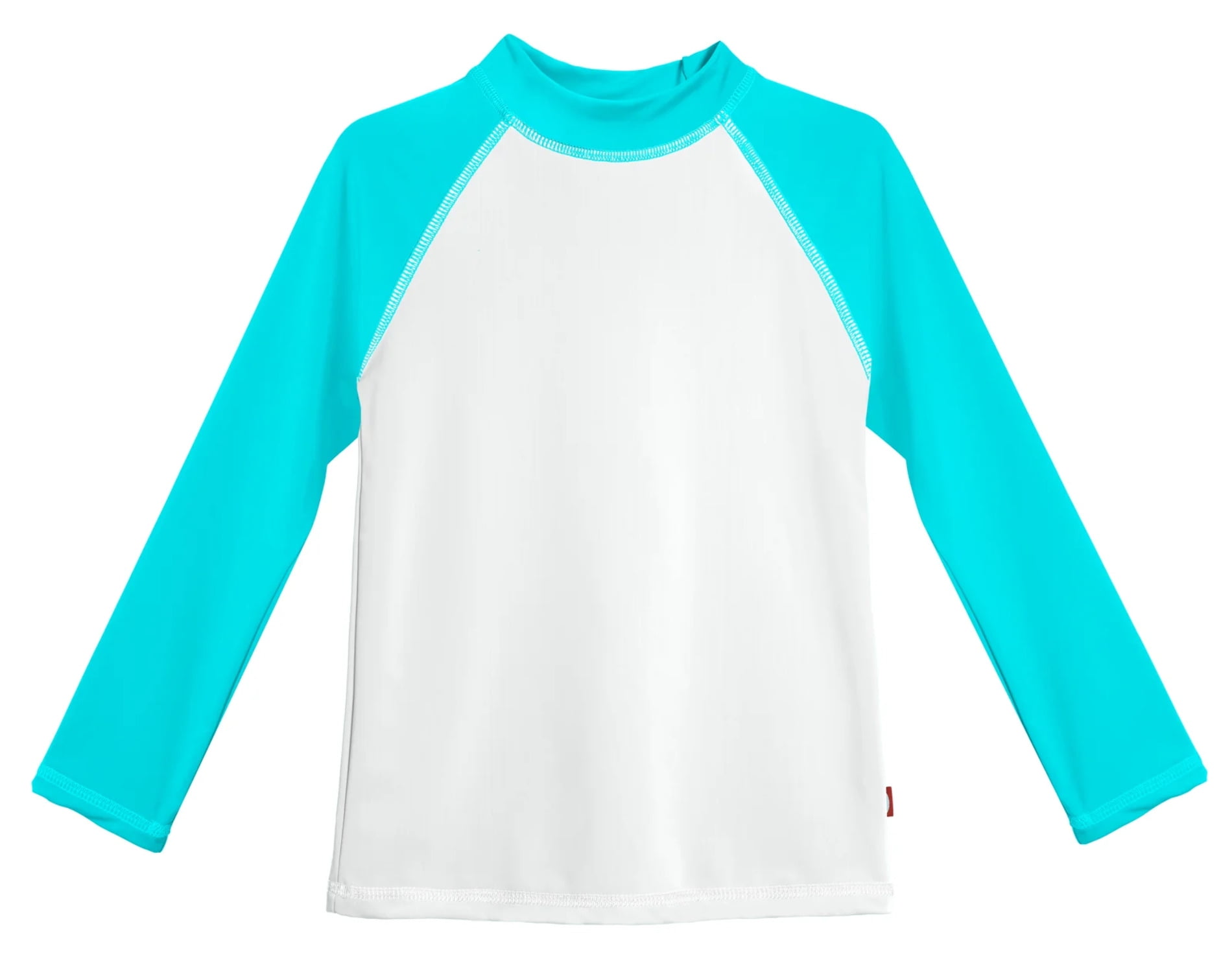 Girls UPF 50+ Color Block Long Sleeve Rashguard | White with Turquoise ...