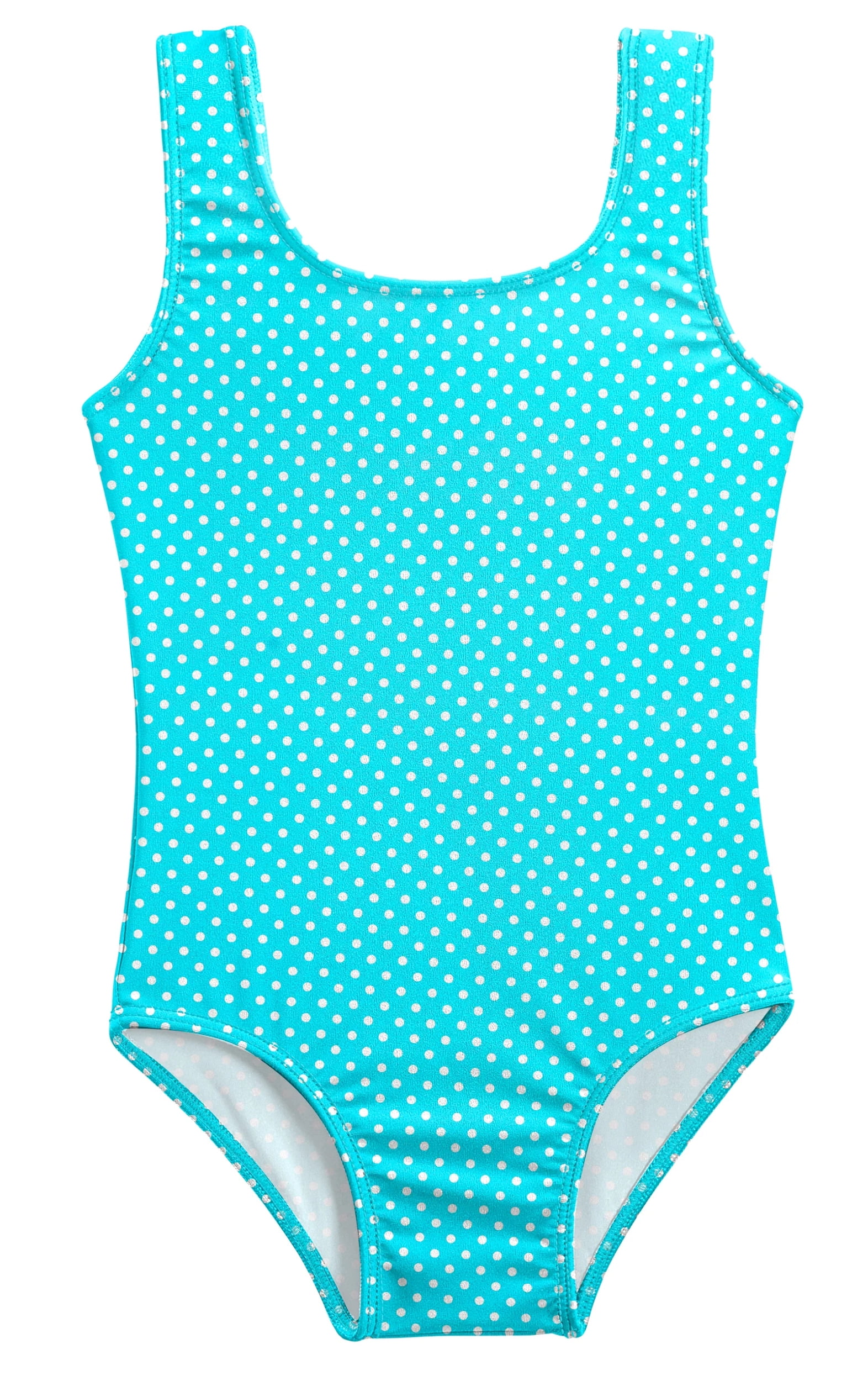 Girls UPF 50+ One Piece Swimsuit | Turquoise w- White Polka Dot ...