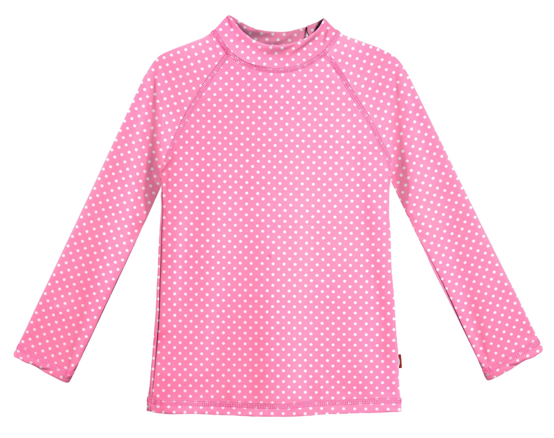 Girls UPF 50+ Printed Long Sleeve Rashguard | Pink w- White Polka Dot ...