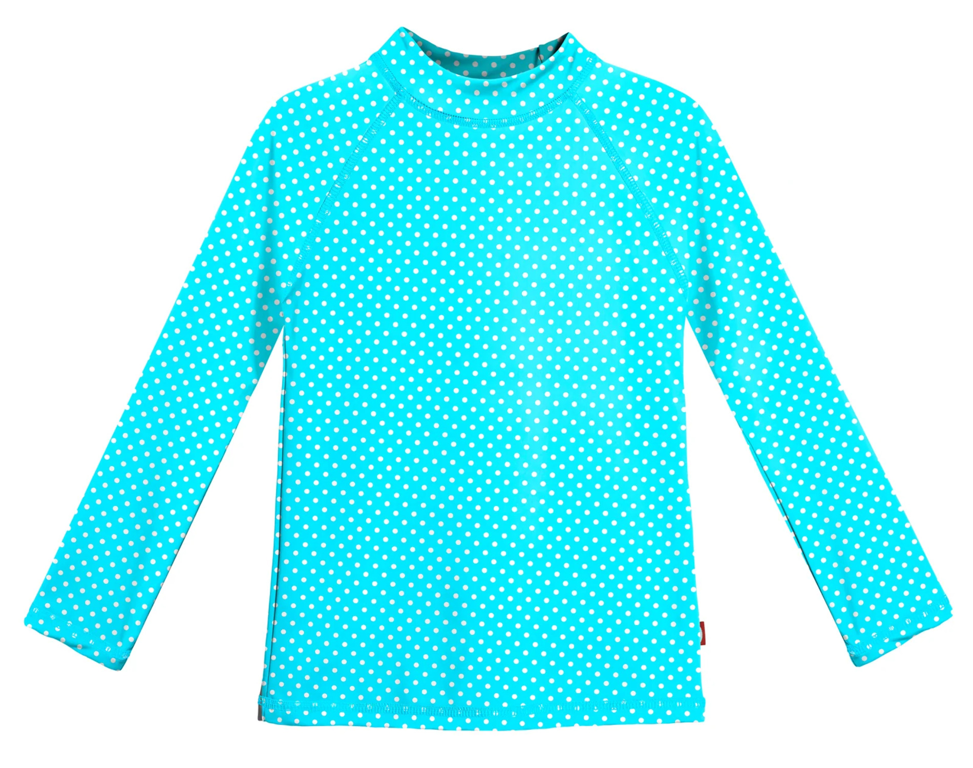 Girls UPF 50+ Printed Long Sleeve Rashguard | Turquoise w- White Polka ...