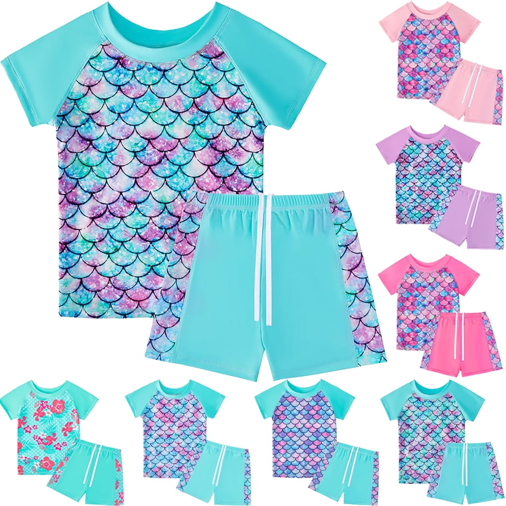 Girls UPF 50+ Rash Guard Set Two Piece Swimsuit Bathing Suit Beach ...
