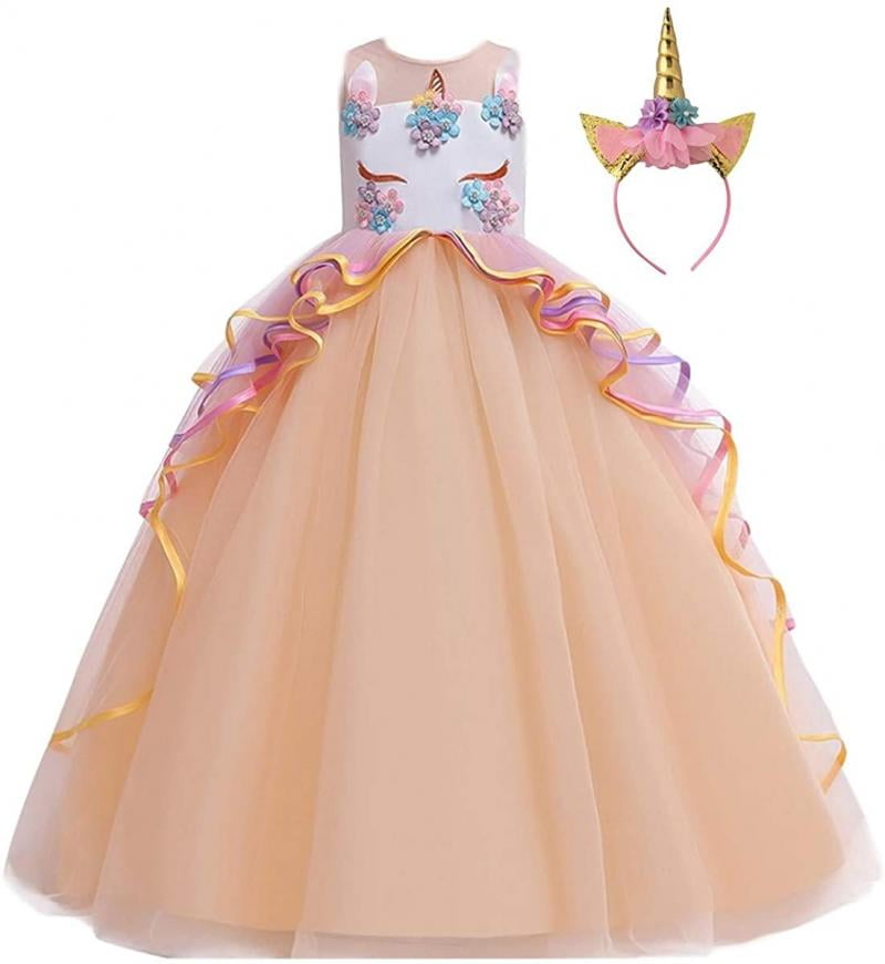 Girls Unicorn Costume Pageant Princess Birthday Christmas Party Long ...