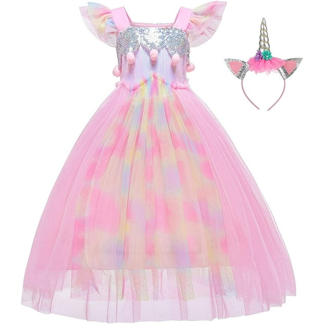 Girls Unicorn Costume Pageant Princess Party Dress with Headband 3-9T ...