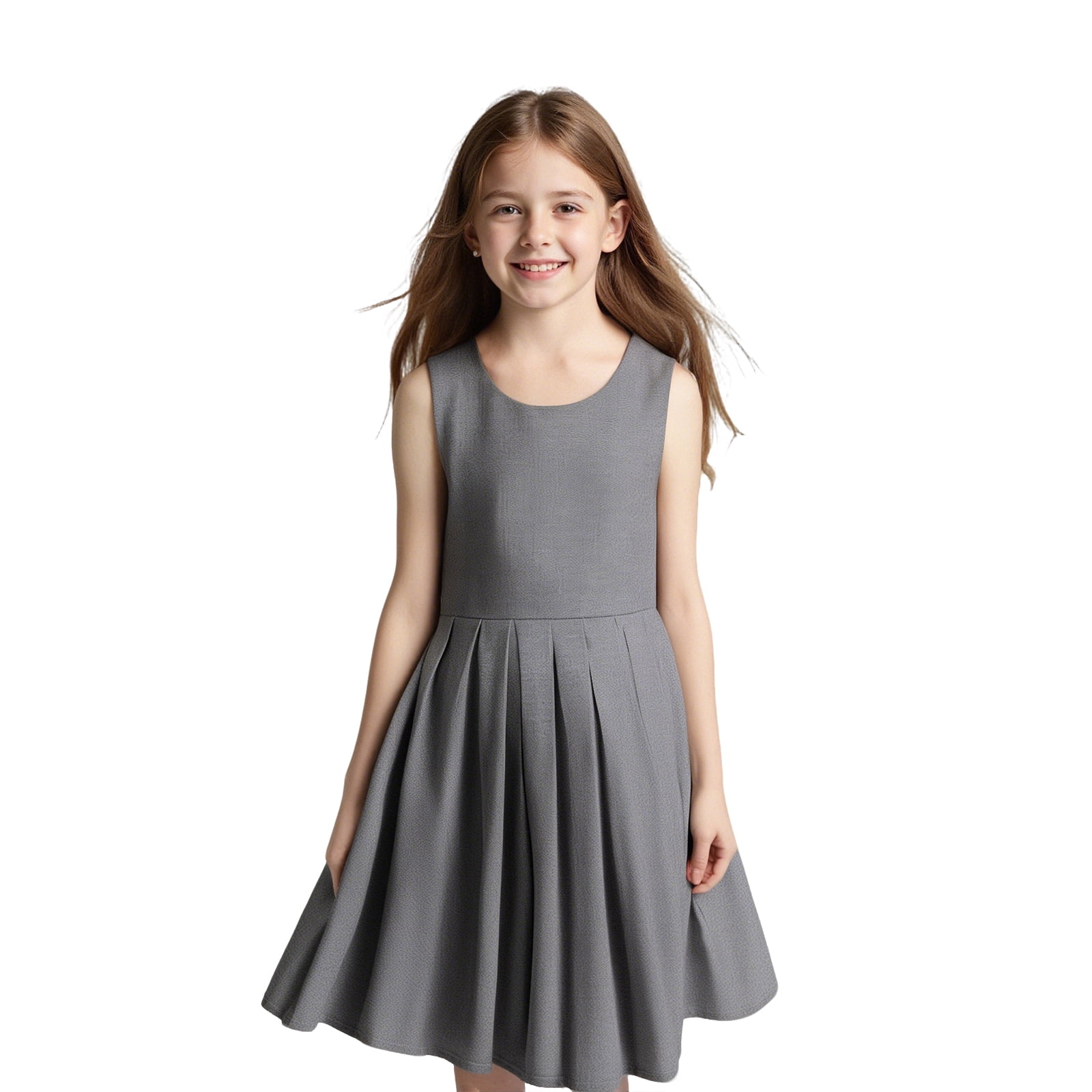 Girls Uniform Dress Knee Length Sleeveless Grey Girls Uniform Jumper ...