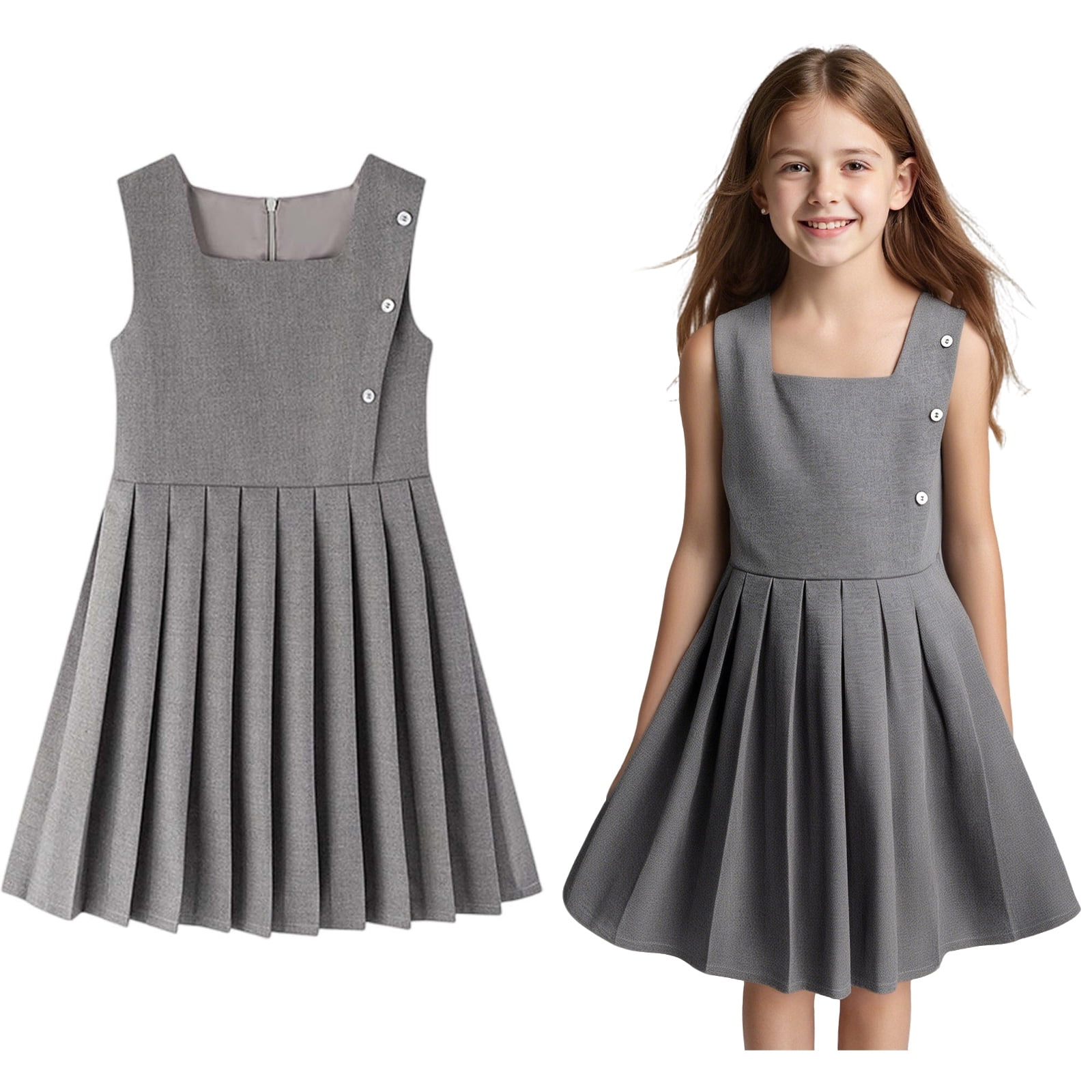 Girls Uniform Dress Knee Length Sleeveless Grey Uniform Jumper Girl ...