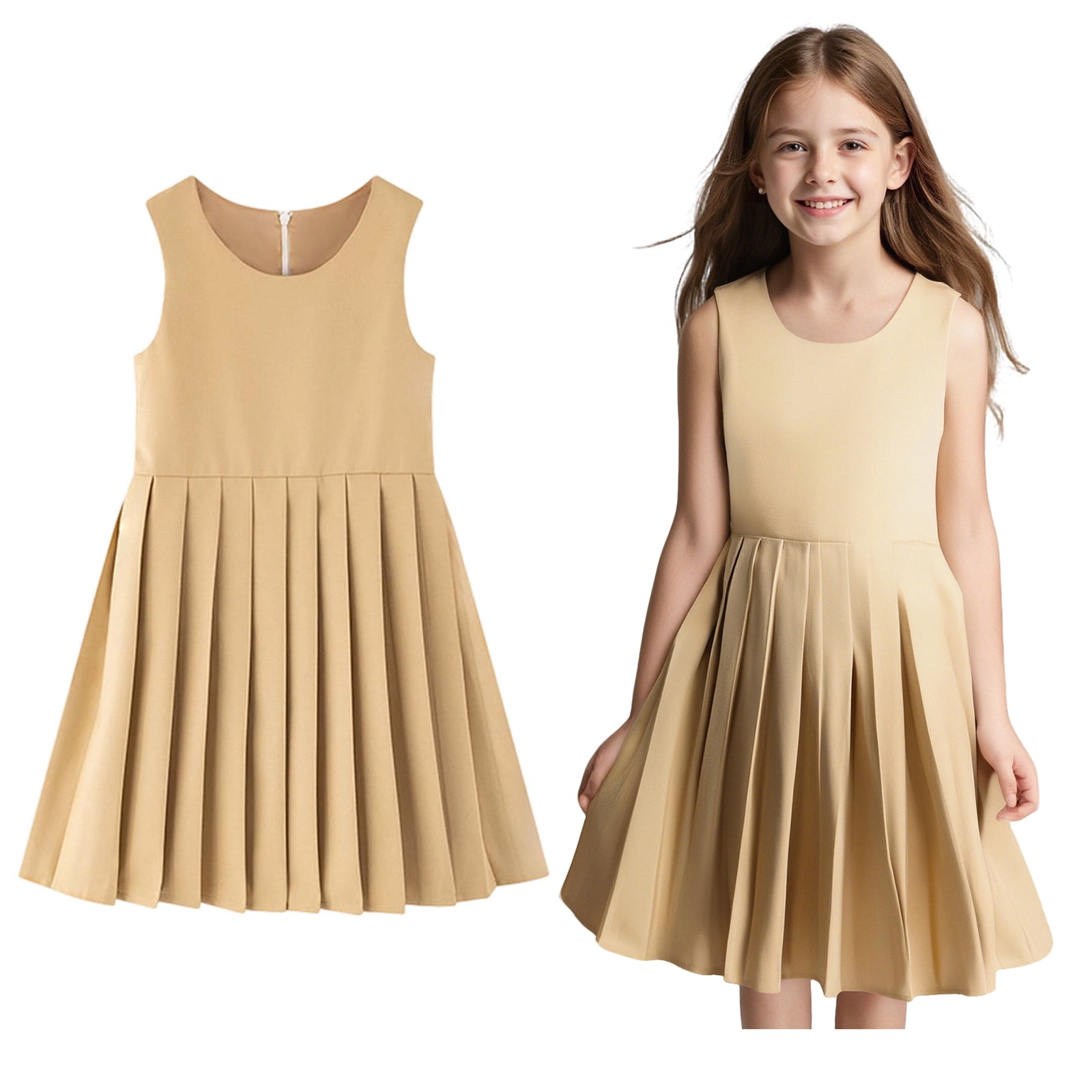 Girls Uniform Dress Knee Length Sleeveless Khaki Jumpers for Girls ...