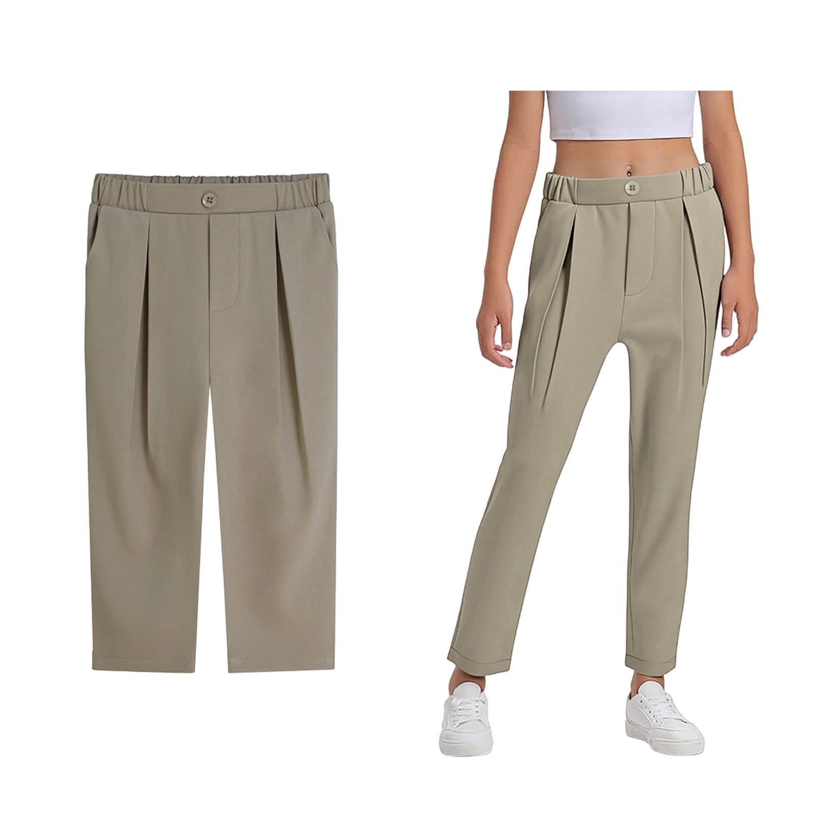 Girls Uniform Pants Dress Pants Elastic Waist Straight Pants with ...