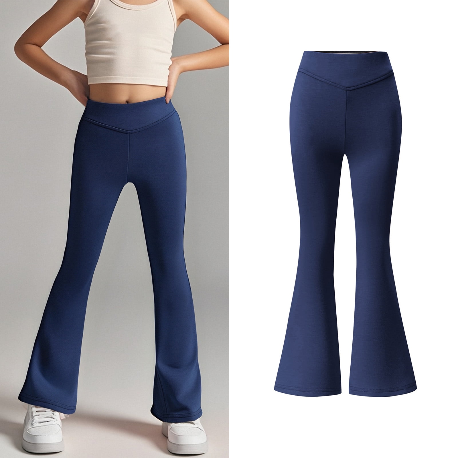 Girls Uniform Pants Skinny Fit Kids Dress Pants with Pockets Flare Leg ...