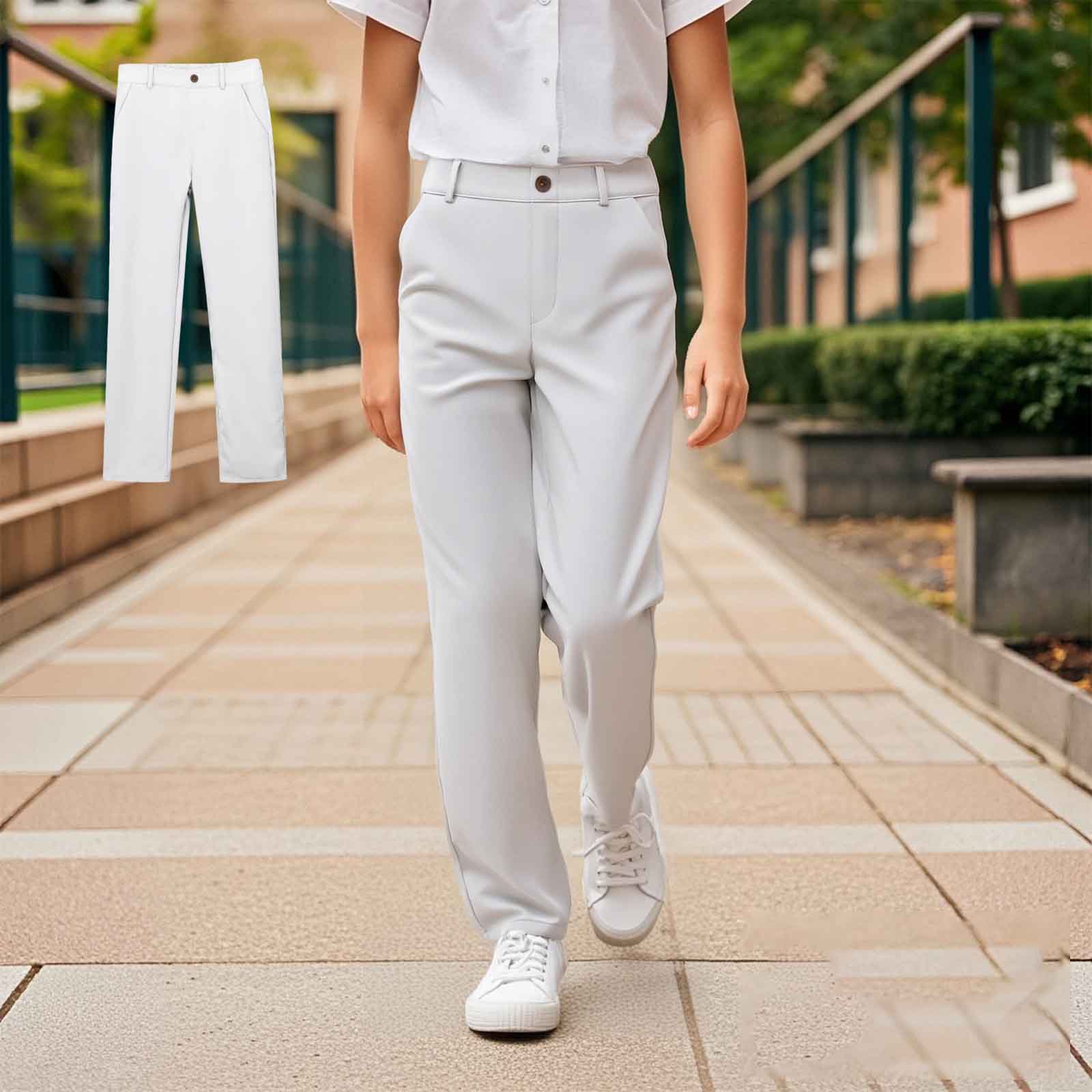 Girls Uniform Pants Skinny Fit Kids Dress Pants with Pockets Straight ...