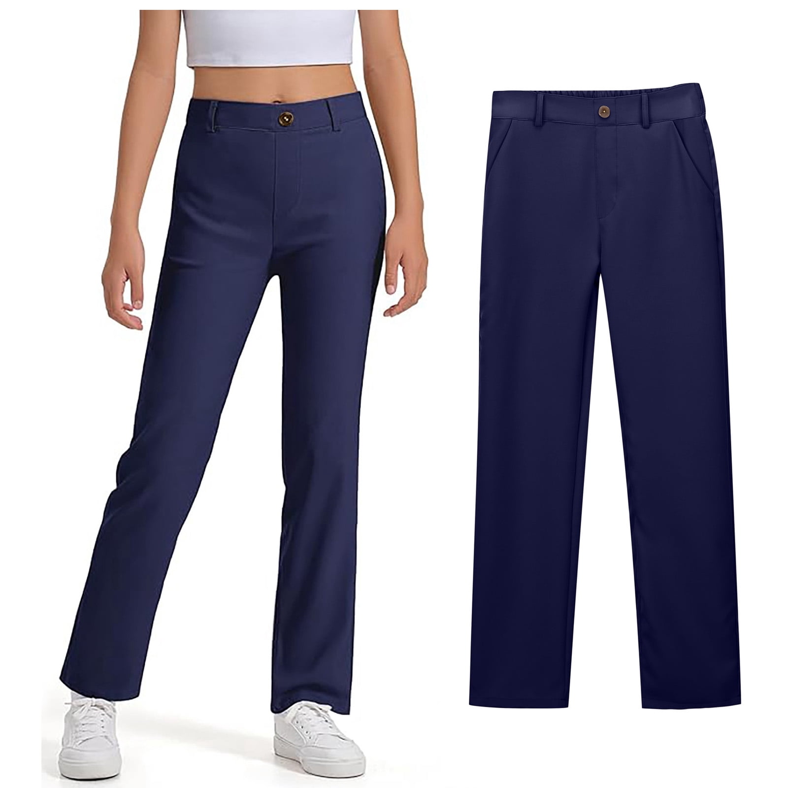 Girls Uniform Pants Skinny Fit Stretch Pants with Pockets Straight ...