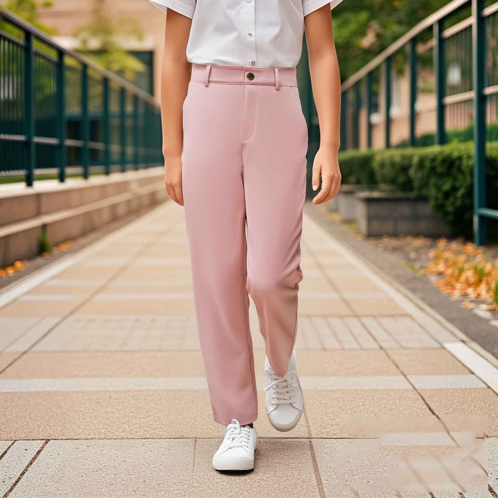 Girls Uniform Pants Skinny Pants Kids Dress Pants with Pockets Straight ...