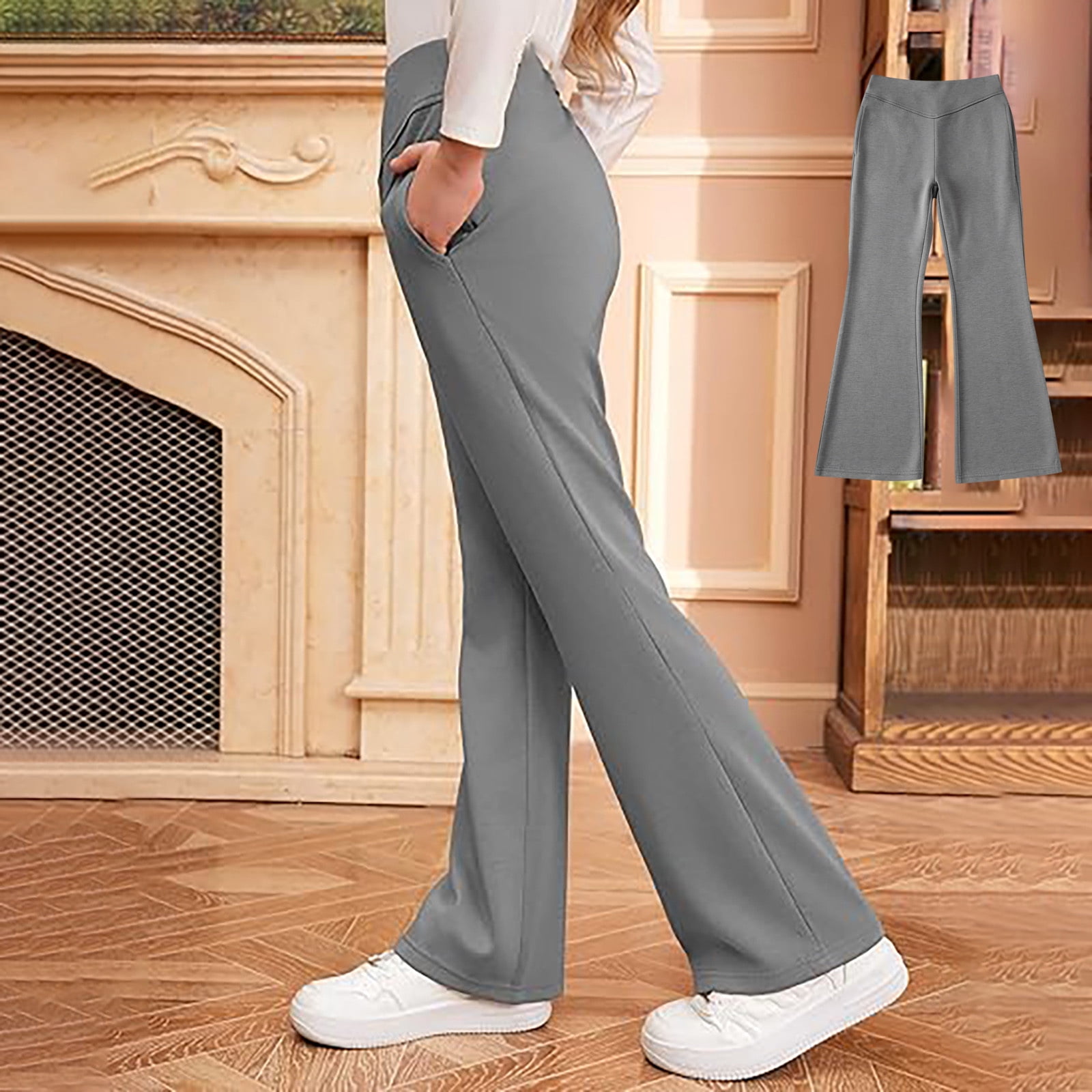 Girls Uniform Pants Skinny Pants Stretch Pants With Pockets Flare Leg ...