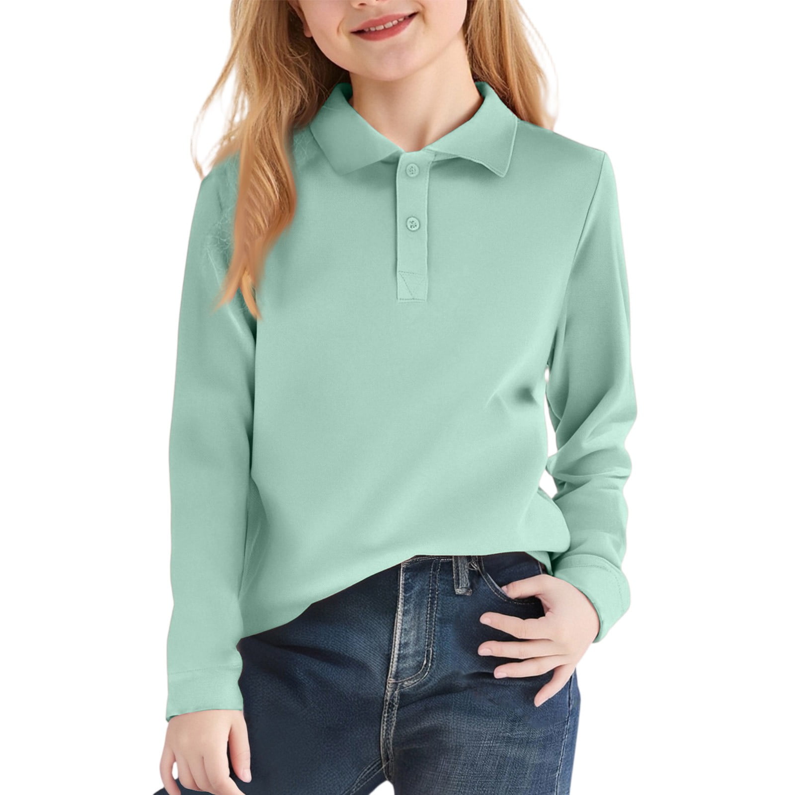 Girls Uniform Shirts Long Sleeve Polo Shirt for Girls School Uniform ...