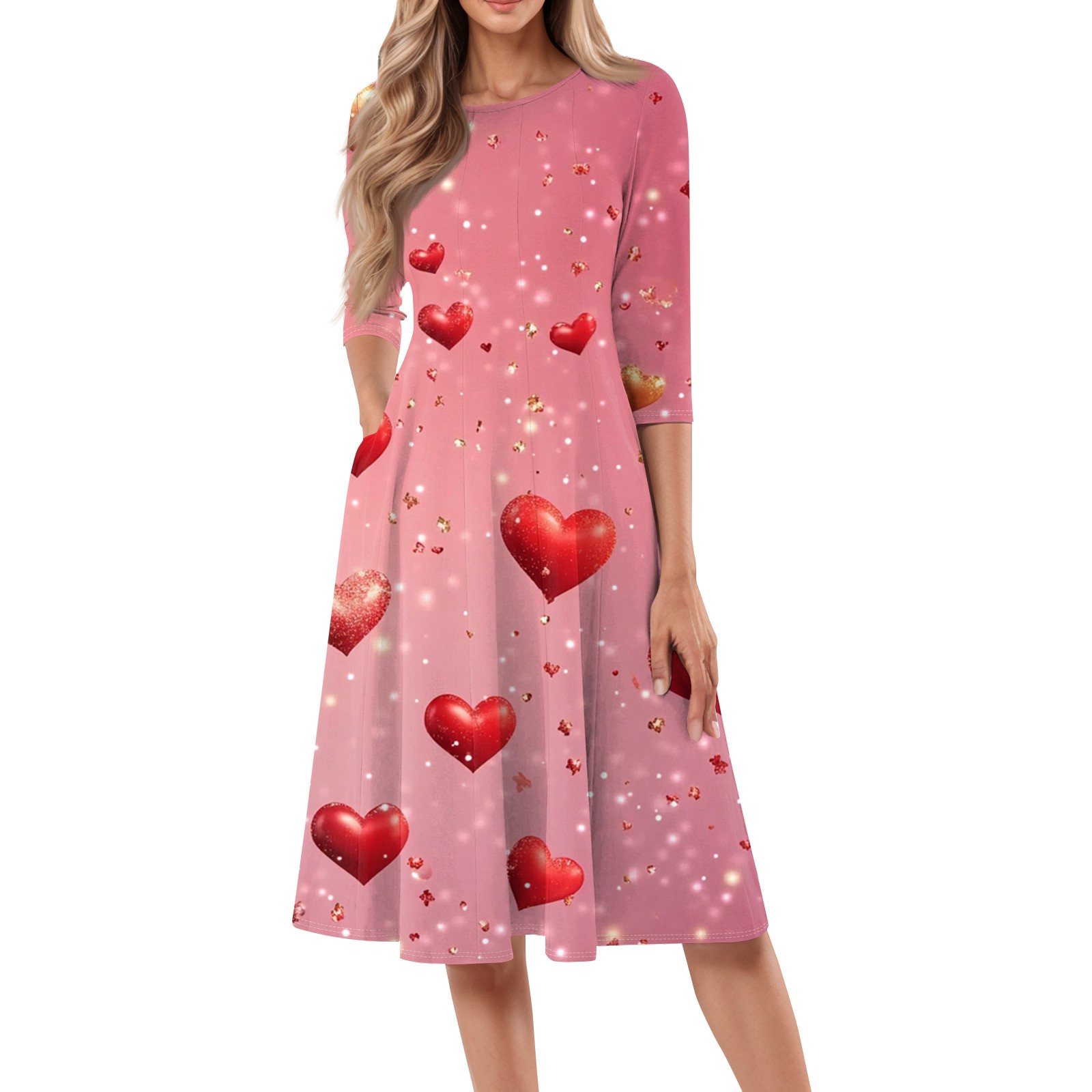 Girls Valentine Dress Love Heart 3/4 Sleeve Crew Neck Spring Dresses ...