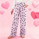 Girls Valentine Pants Purple Heart Print, Soft Fleece Lounge Pants with ...