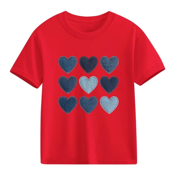 Girls Valentine T-Shirt | Kids Cotton Short Sleeve Heart Print Tee ...