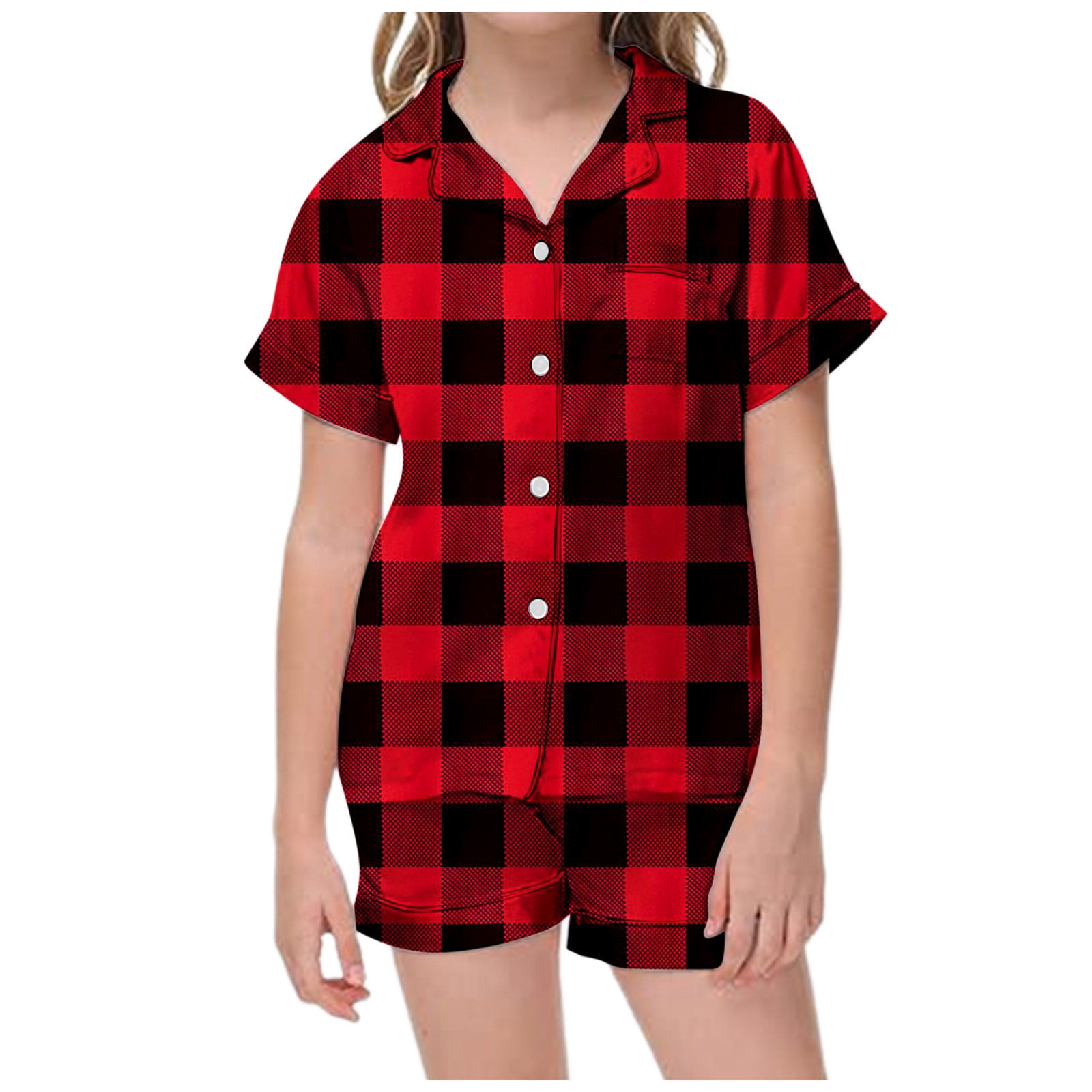 Girls' Valentine's Day Pajama Sets Heart Pattern Printed Cardigan Sleepwear Lapel Collar Short ...