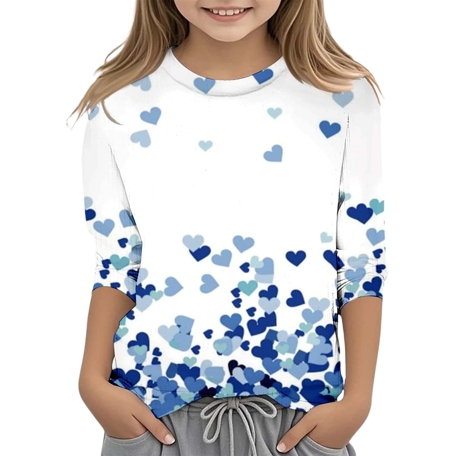 Girls' Valentine's Day Print Fashion Functional Crew Neck 3/4 Quarter Sleeve Casual T Shirt Top ...