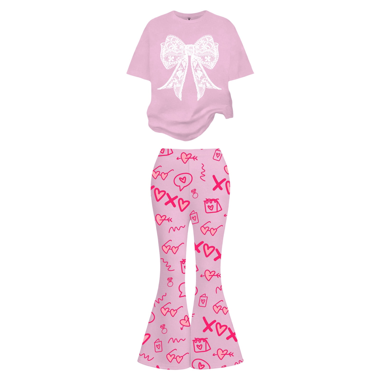 Girls Valentine's Day Slightly Spicy Pants Set Leopard Print Bow Short ...