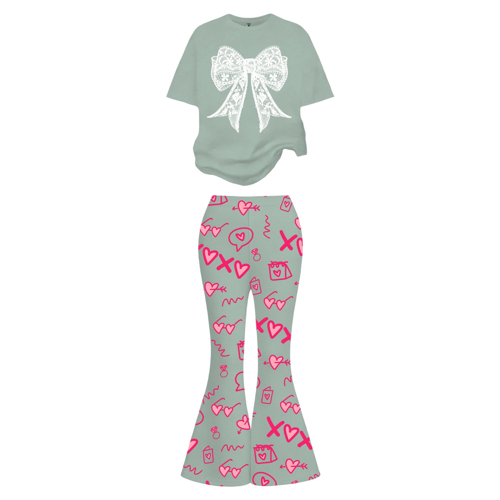 Girls Valentine's Day Slightly Spicy Pants Set Leopard Print Bow Short ...