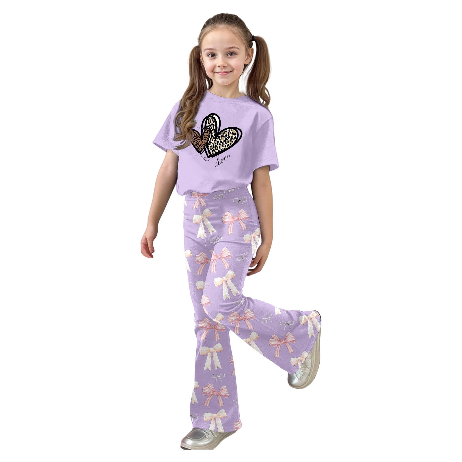 Girls Valentines Micro Flared Pants Set With Graffiti Heart Bow Print ...