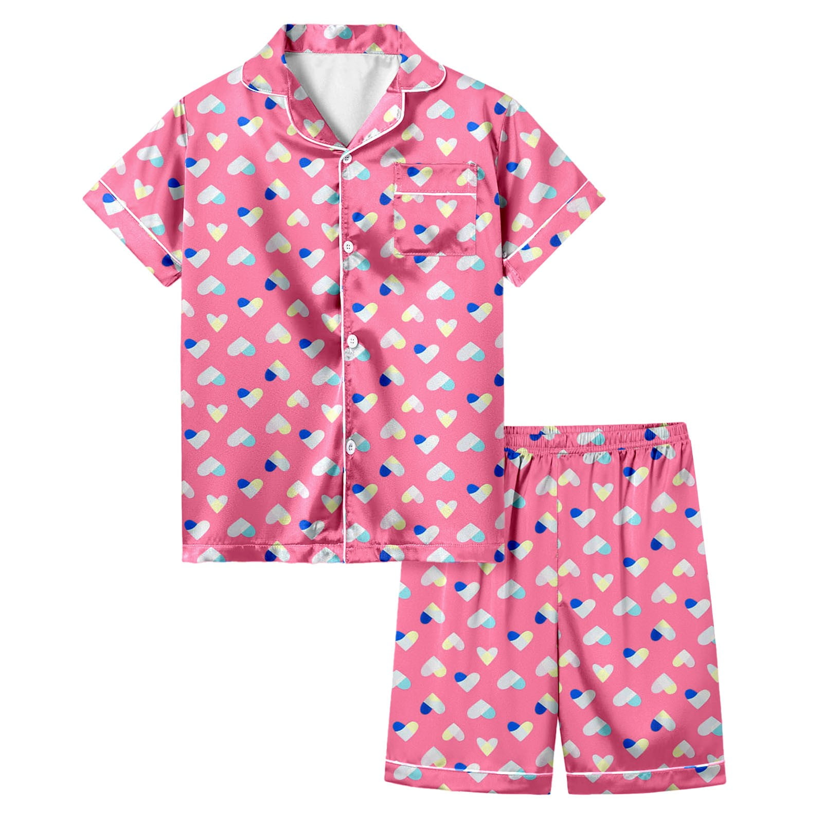 Girls Valentines Two Piece Set with Gradient Heart Print Satin Pajama ...