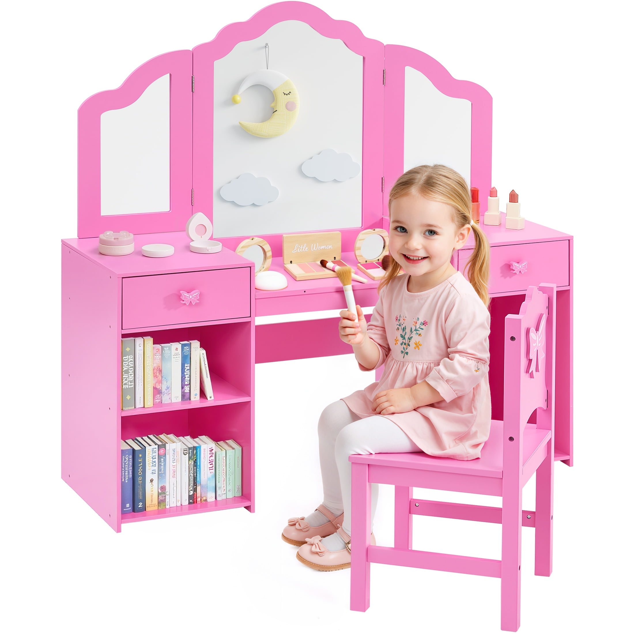 iYofe Kids Vanity Set, Girls Vanity Set with Mirror and Stool, Princess ...