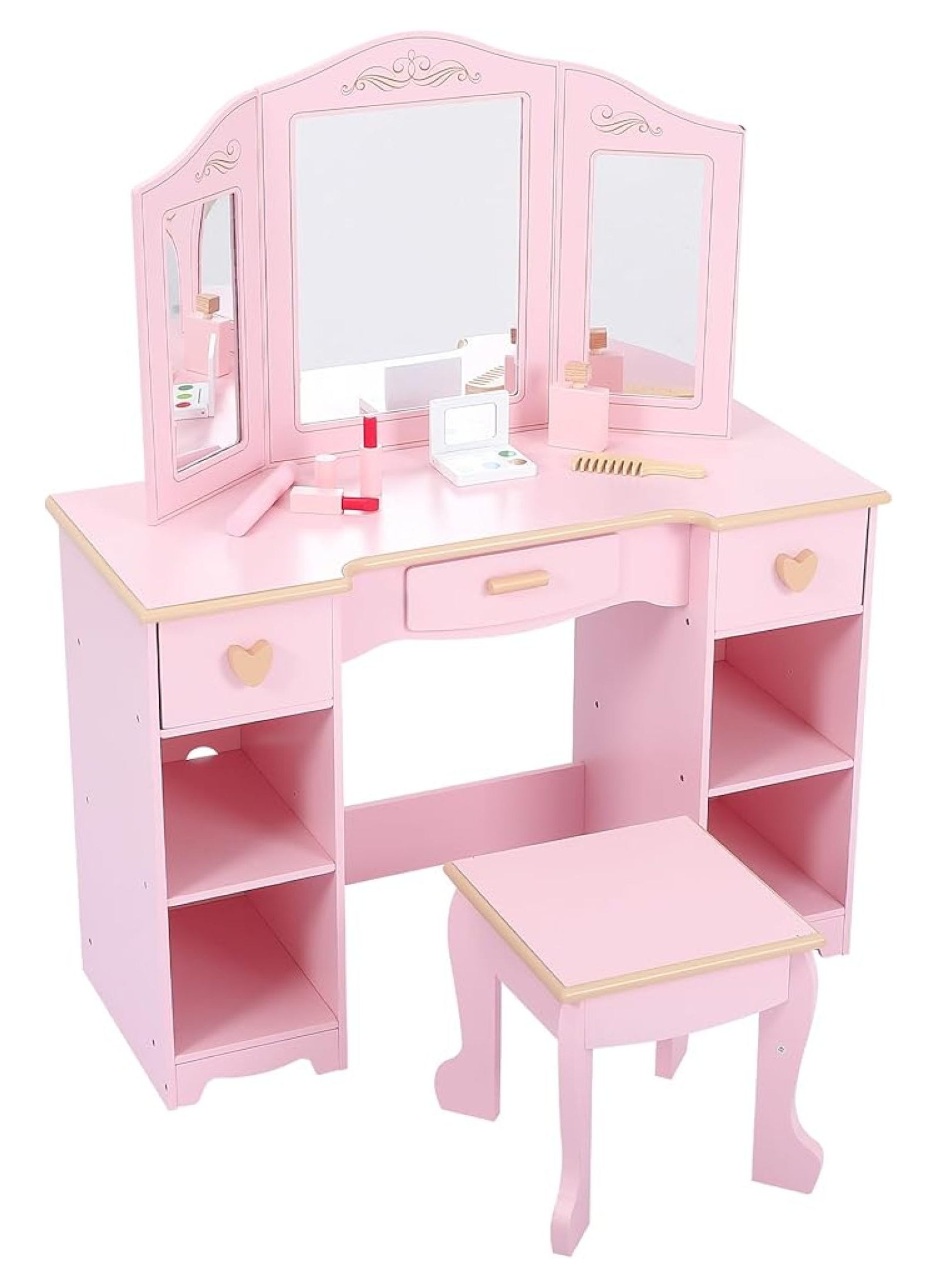 Girls Vanity Table and Chair Set, Kids Vanity Makeup Desk for Little ...